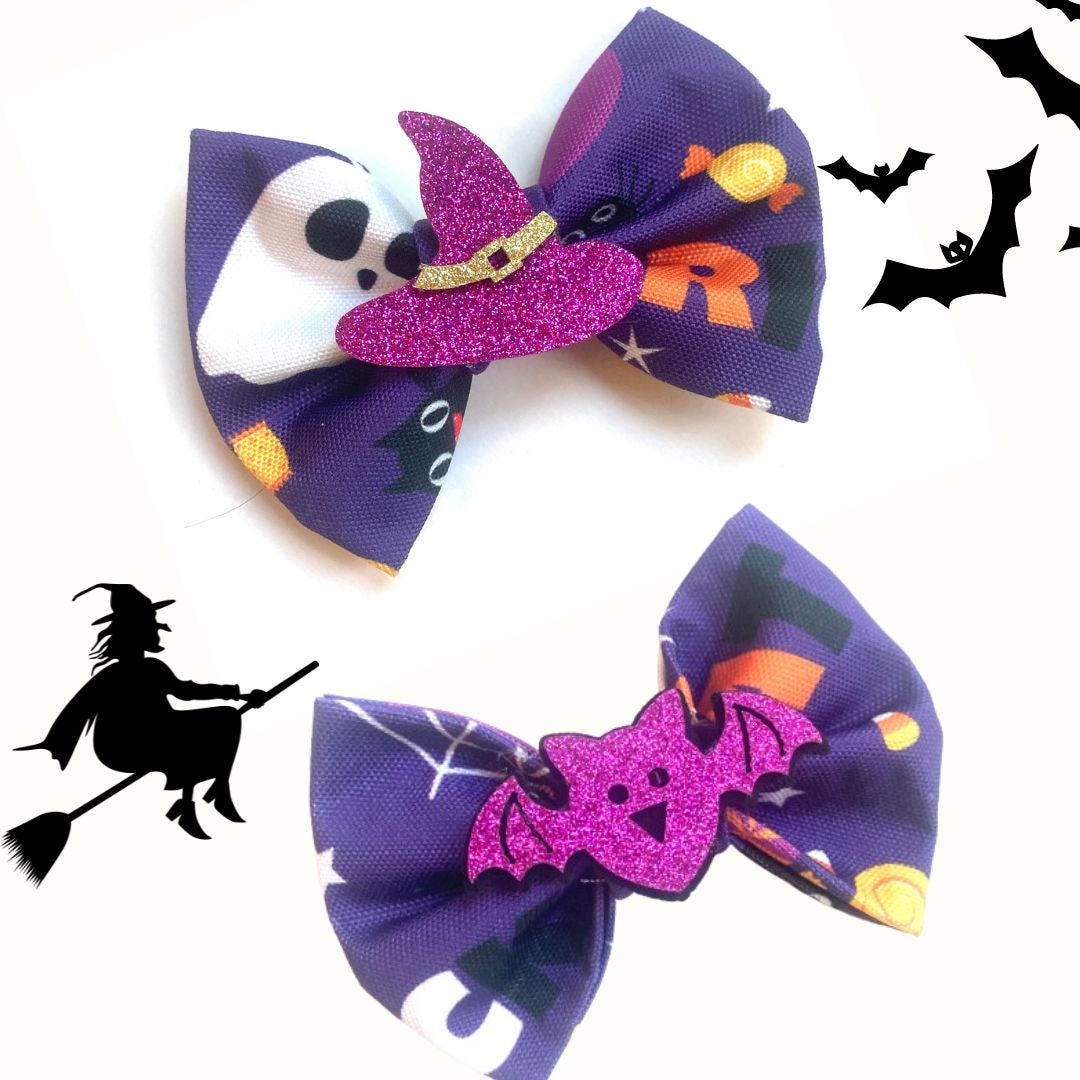 Halloween Bats, Witch Hat, Custom Made Dog Bow, Bow Tie for Dog & Cat ...