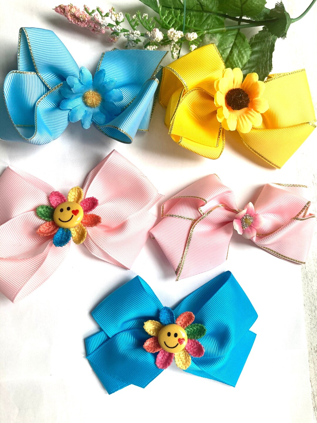 Summer Flower Hair Bow, Sunflower, Daisy, Girl Hairbows, Pet Hairbows ...