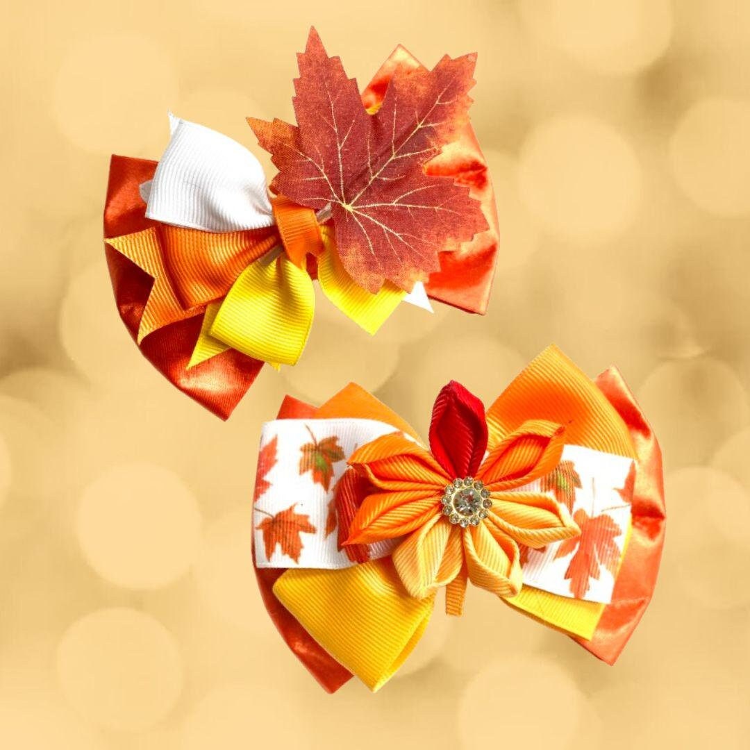Autumn Breeze Leaf Bow, Flower Bow, Custom Made Bow, Bowtie for Dog ...