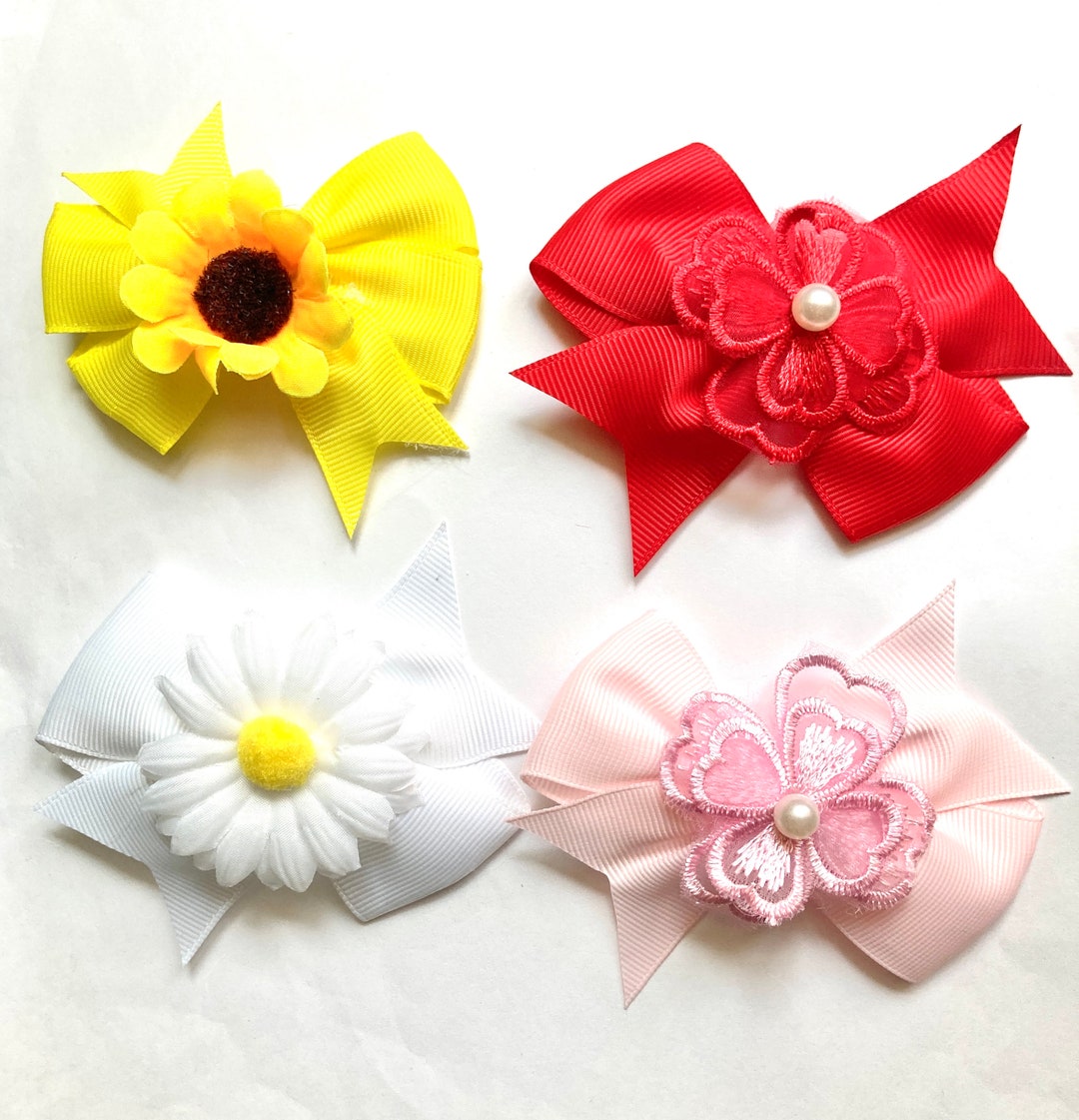 Summer Flower Hair Bow, Sunflower, Daisy, Girl Hairbows, Pet Hairbows ...