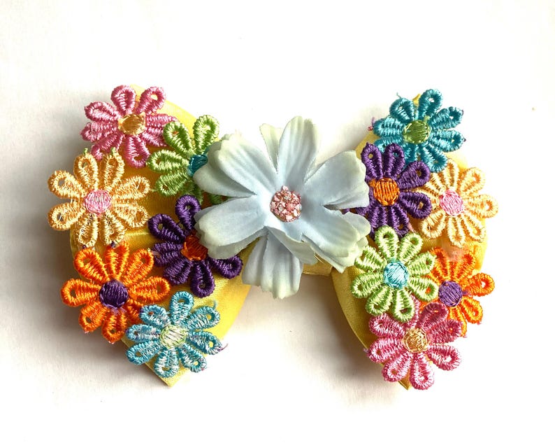 Flower Power Blossom Satin Bow, Groovy, Custom Made Dog & Cat Bow, Pet ...