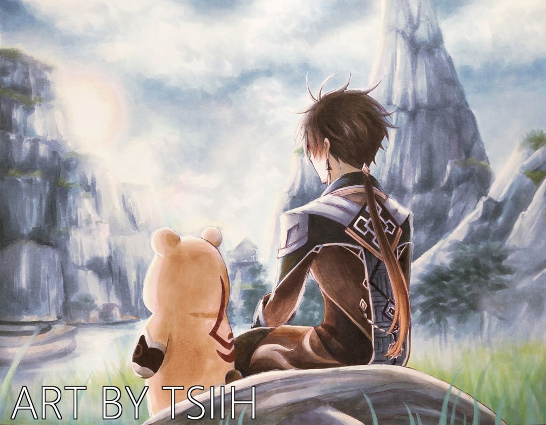 Zhongli & Guoba genshin Impact 5x7 Art Print - Etsy