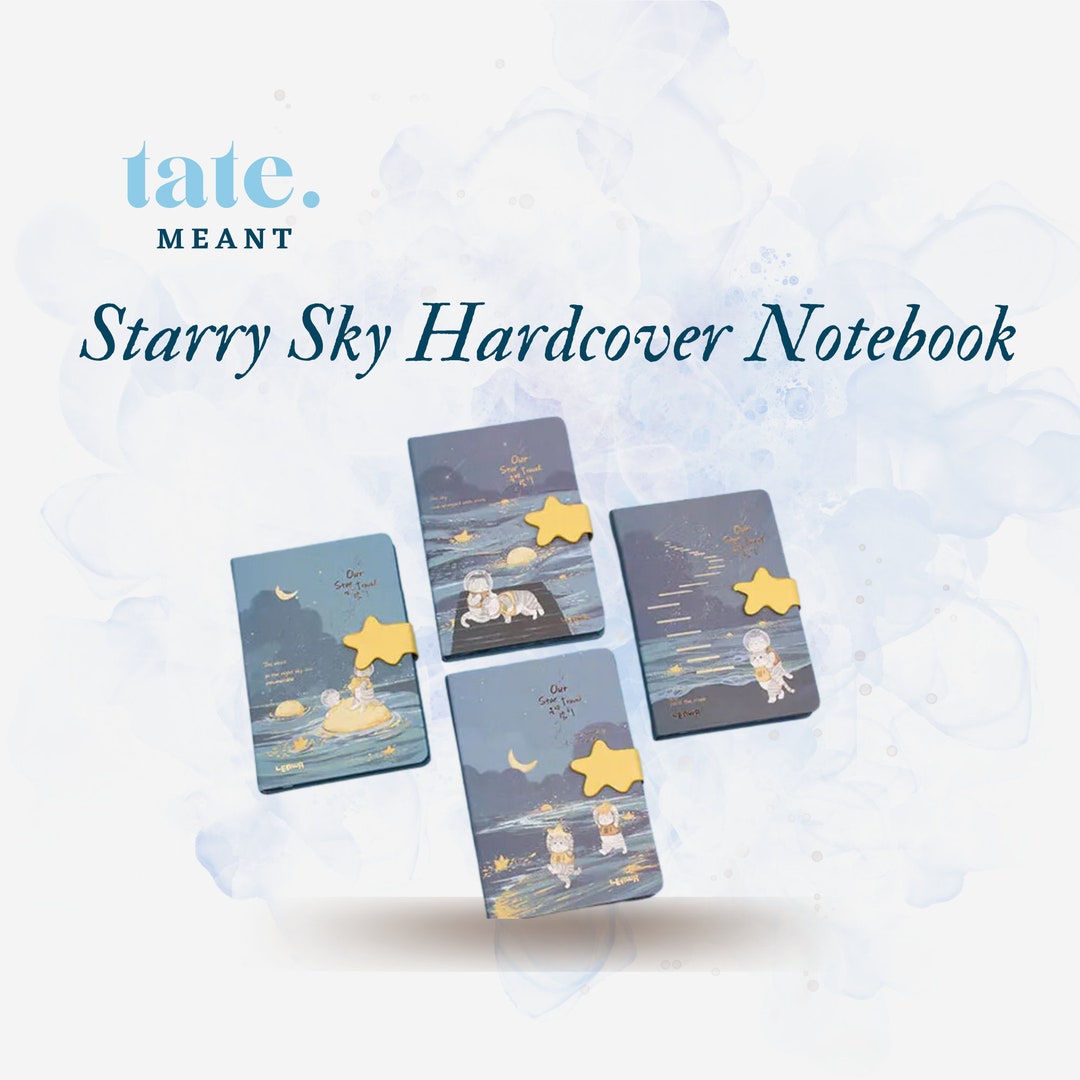 A5 Hardcover Starry Sky Night Cute Cat Notebook Colorful Inner Pages ...