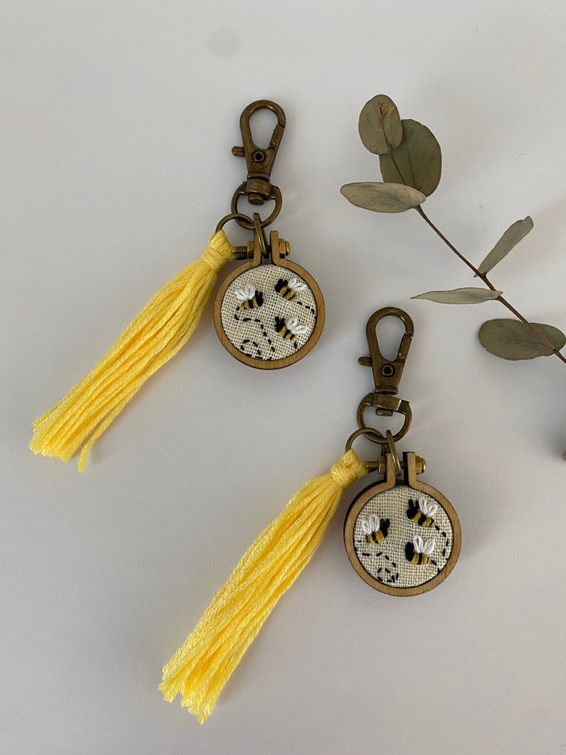 Bumblebee Keychain, Hand Embroidered Keychain With Yellow Tassel - Etsy Canada