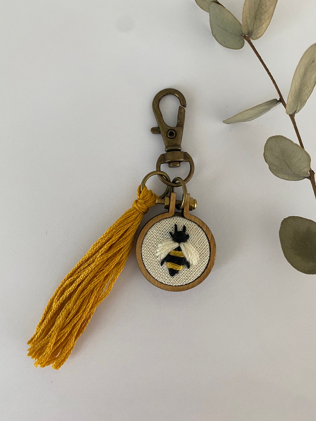 Bumblebee Keychain, Hand Embroidered Keychain With Yellow Tassel - Etsy ...
