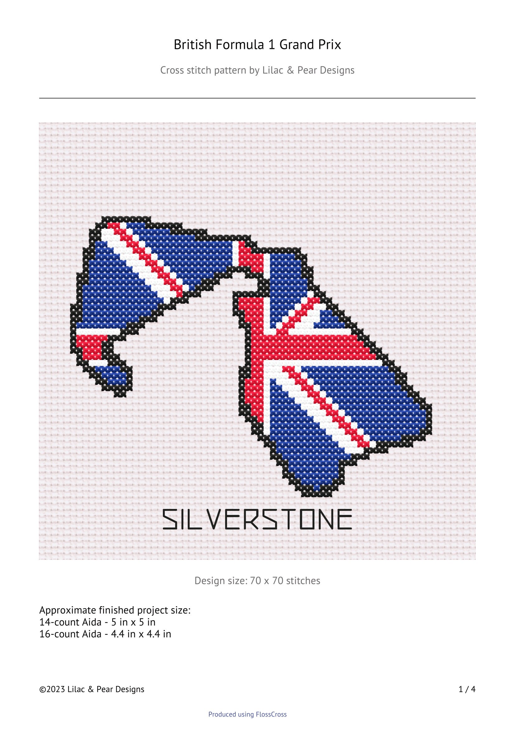 Formula 1 Silverstone Track Cross Stitch Pattern, F1 British Grand Prix ...
