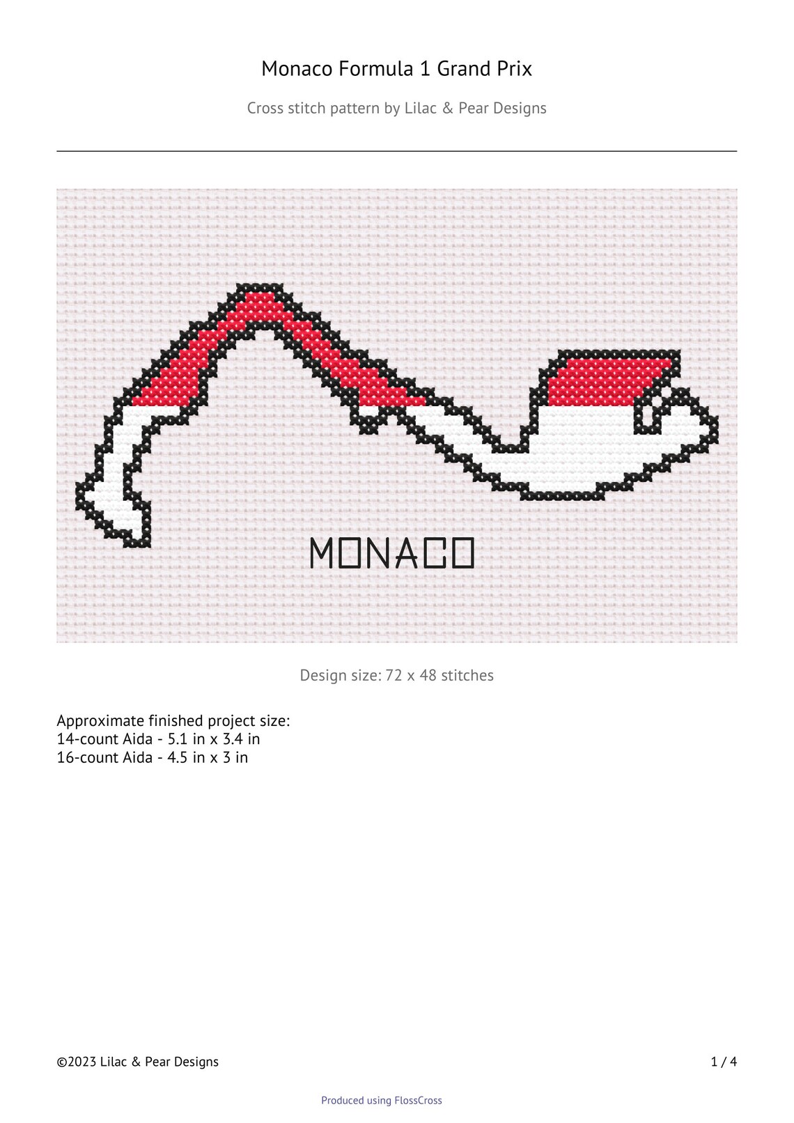 Formula 1 Monaco Grand Prix Cross Stitch Pattern, F1 Monaco Track ...