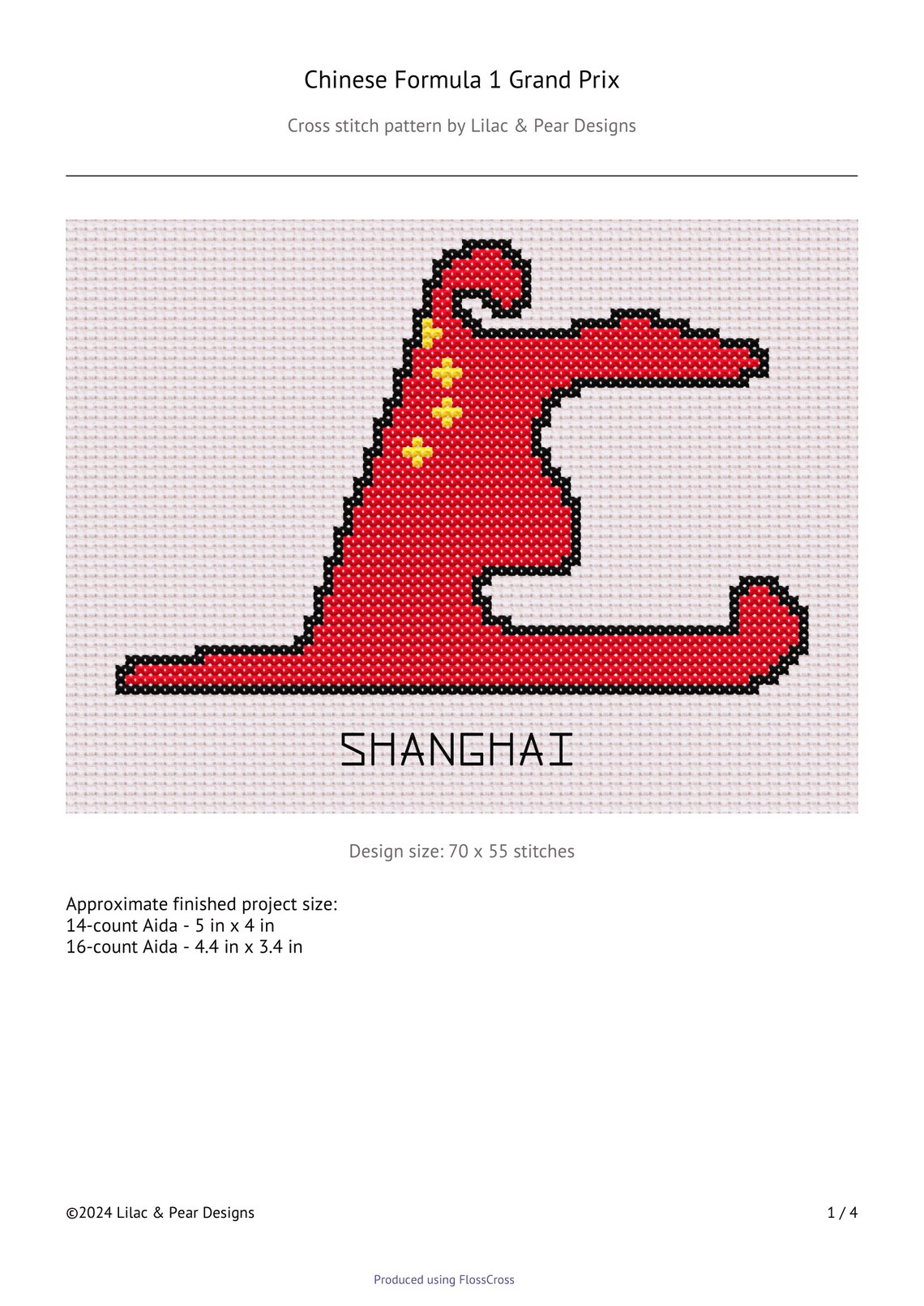 Formula 1 Shanghai Track Cross Stitch Pattern, F1 Chinese Grand Prix ...