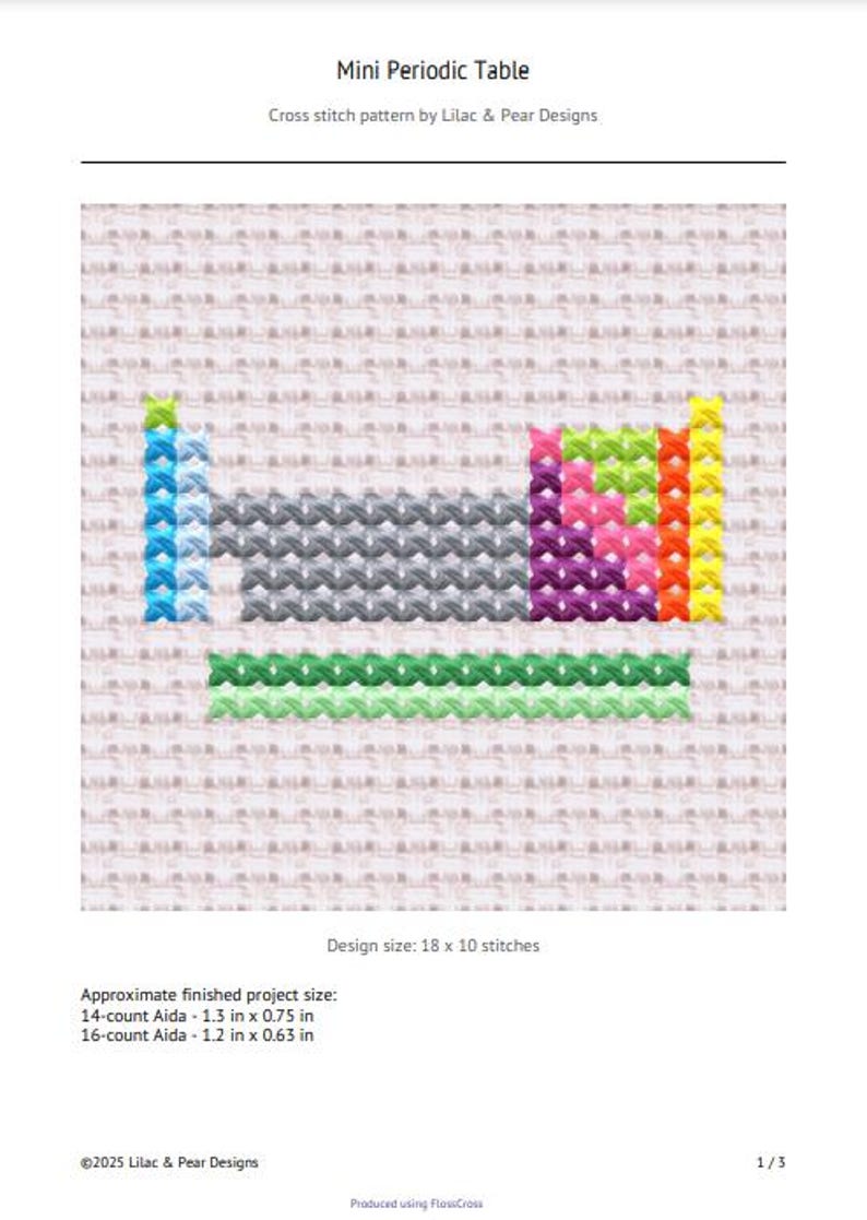 Mini Periodic Table Cross Stitch Pattern, Science Cross Stitch, Beginner Cross Stitch Pattern ...