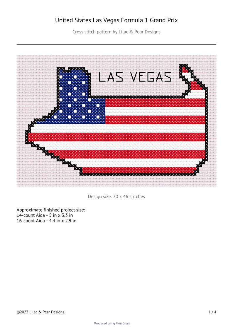 United States Las Vegas Grand Prix Cross Stitch Pattern, F1 Las Vegas ...