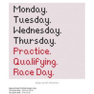 Formula 1 Cross Stitch Pattern, Race Week Calendar, F1, Instant PDF ...