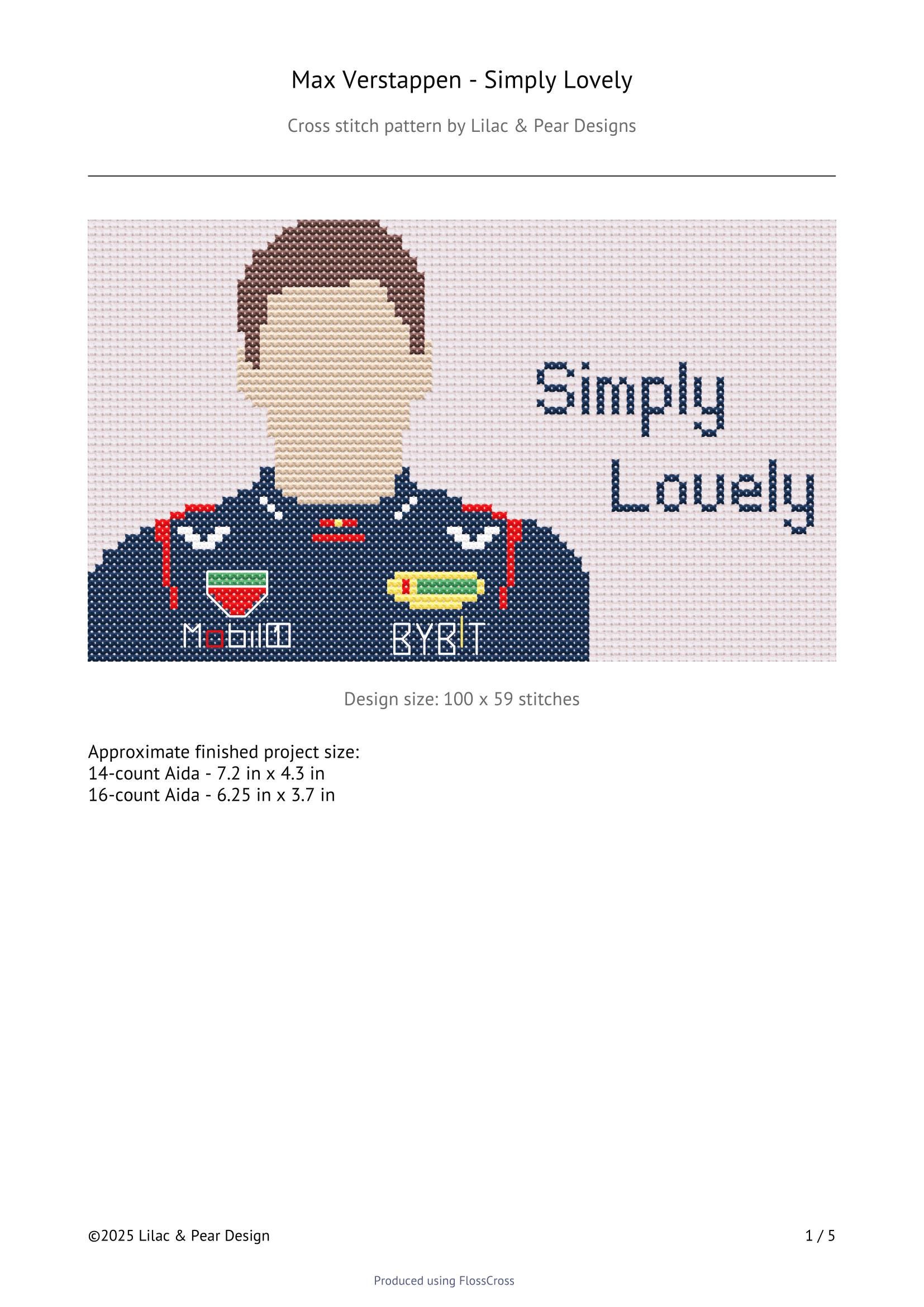 Formula 1 Cross Stitch Pattern, Max Verstappen, Red Bull F1, Instant ...