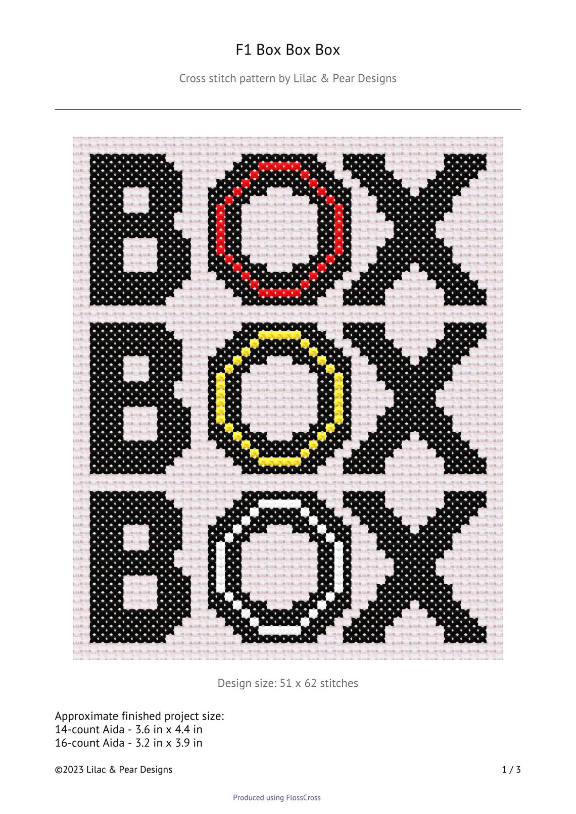 Formula 1 Cross Stitch Pattern, Box Box Box, F1, Instant PDF Printable ...