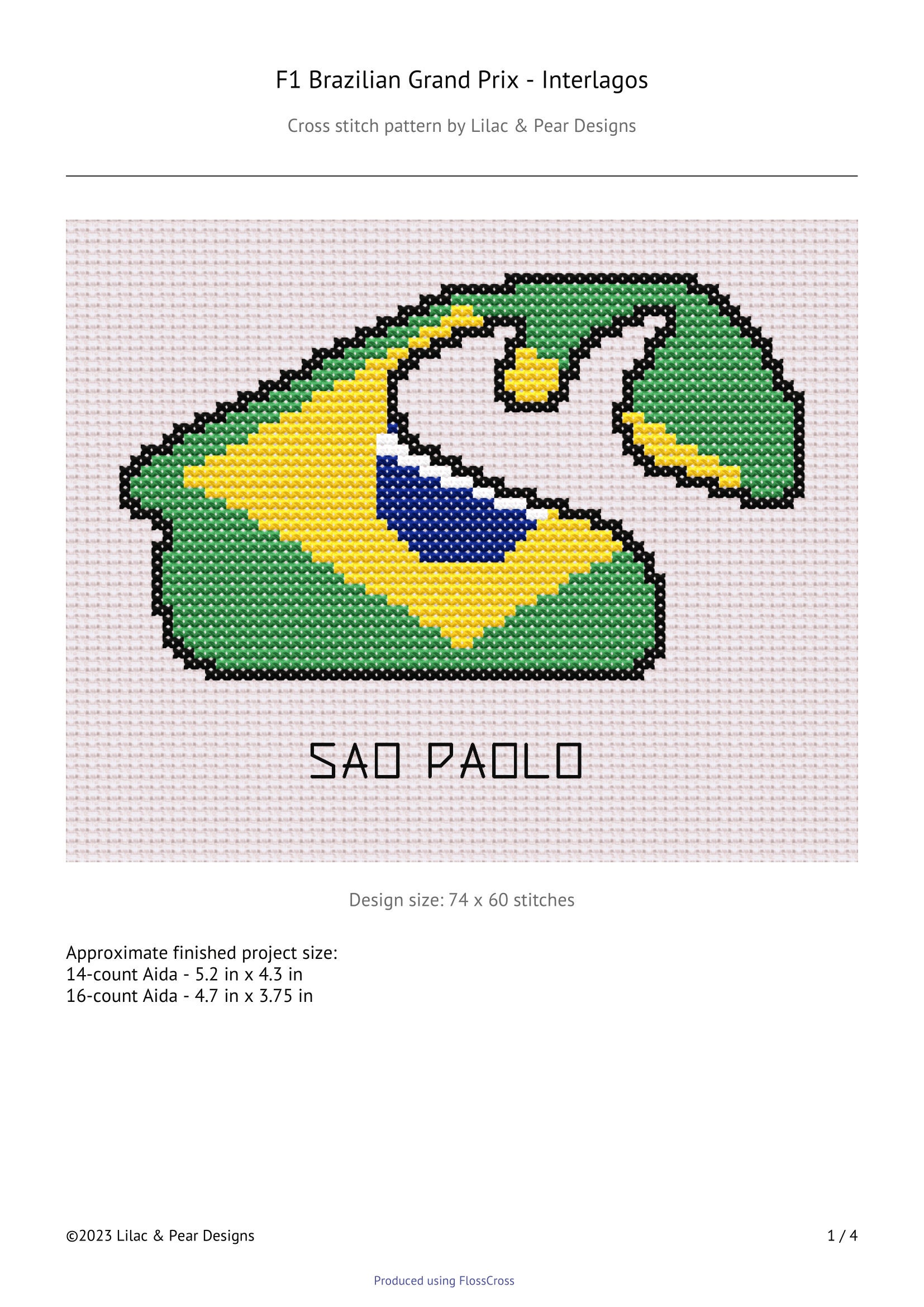 Formula 1 Interlagos Circuit Cross Stitch Pattern, F1 Brazilian Grand ...