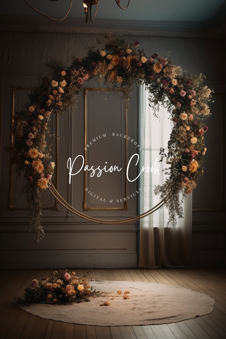 Rustic Gold Flower Ring Backdrop Digital Download Photo Elegant Floral ...