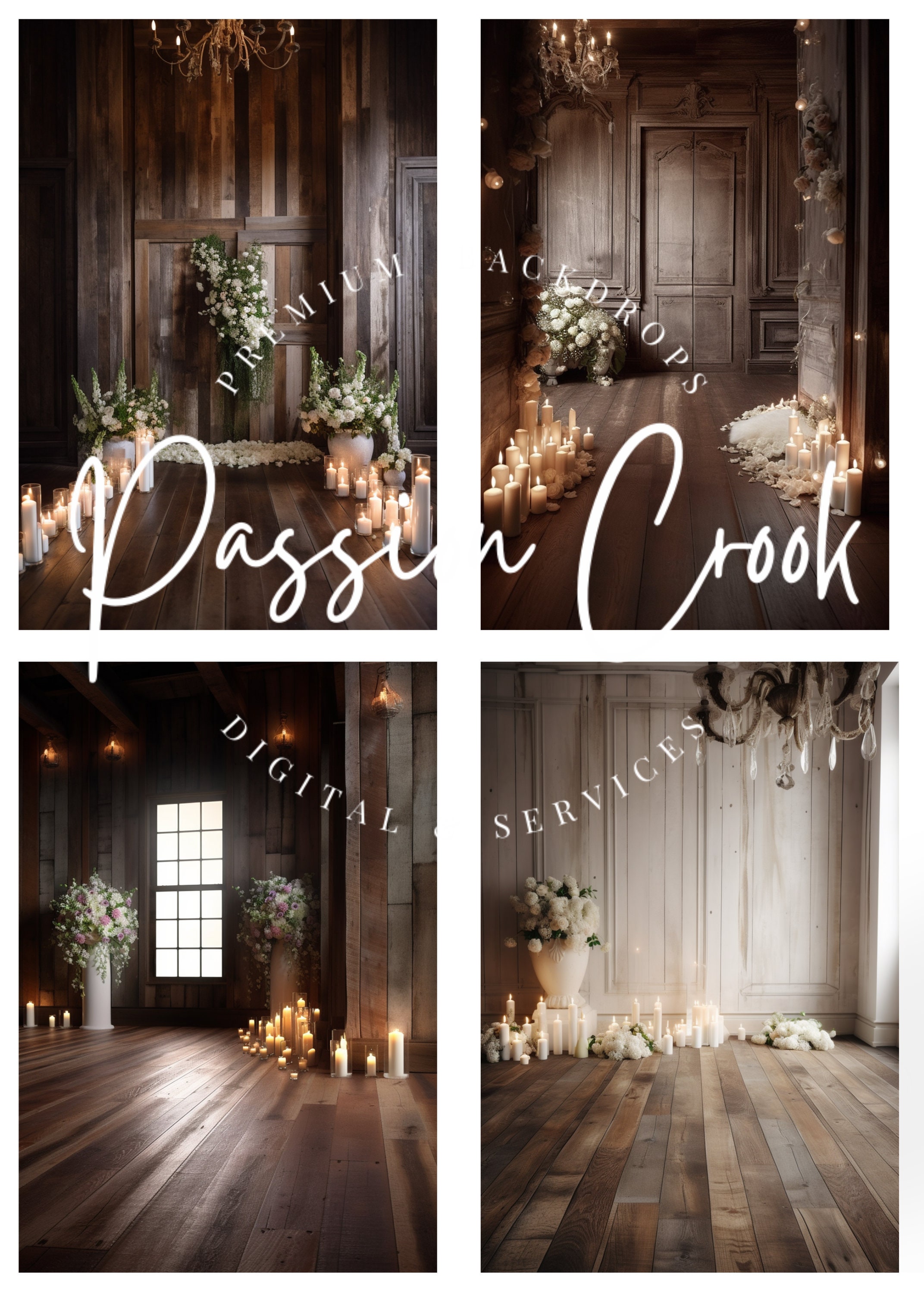 Candlelight Barn Backdrop Digital Download Photo Rustic Floral ...