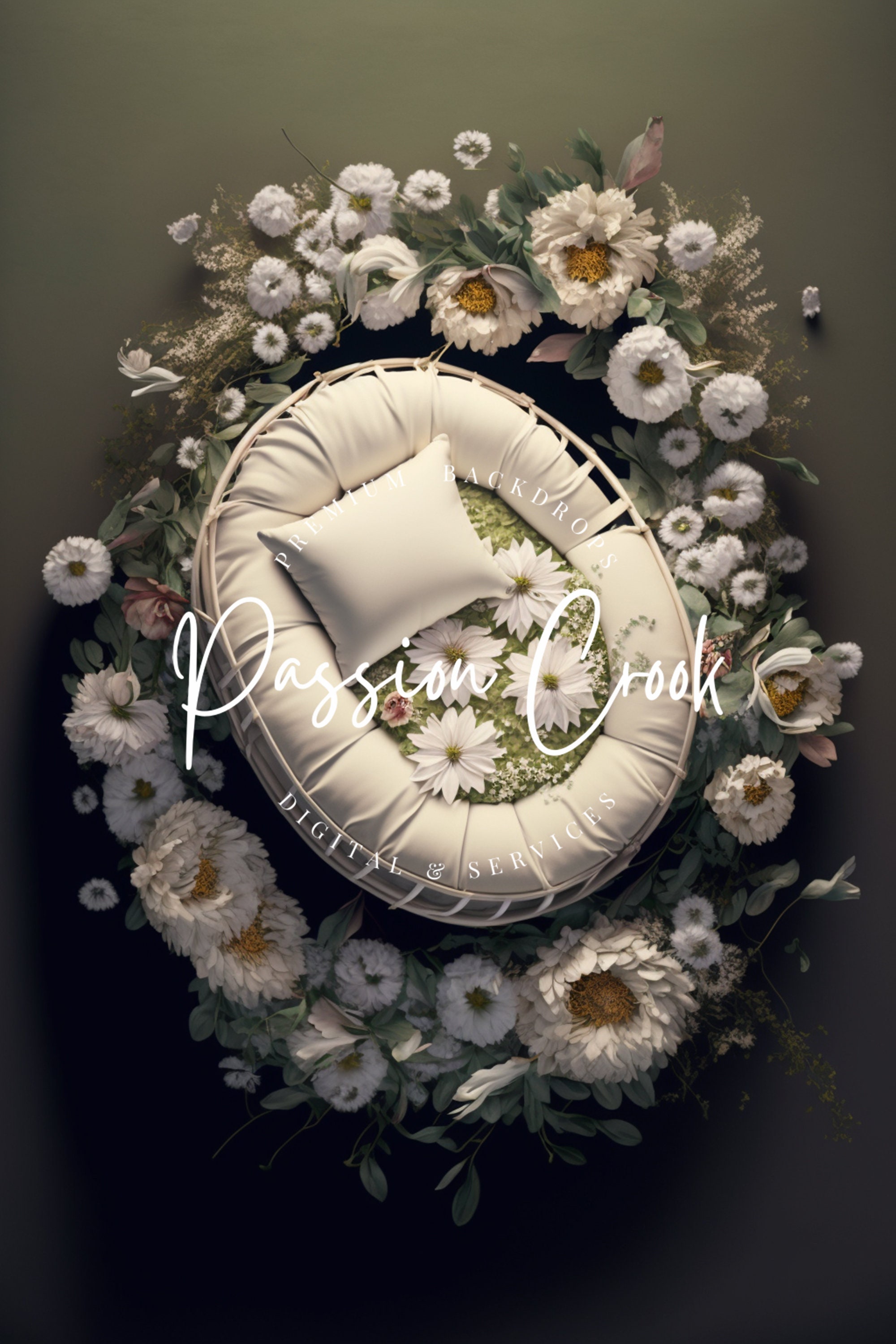 Floral Cradle Backdrop Digital Download Photo White Floral Background ...