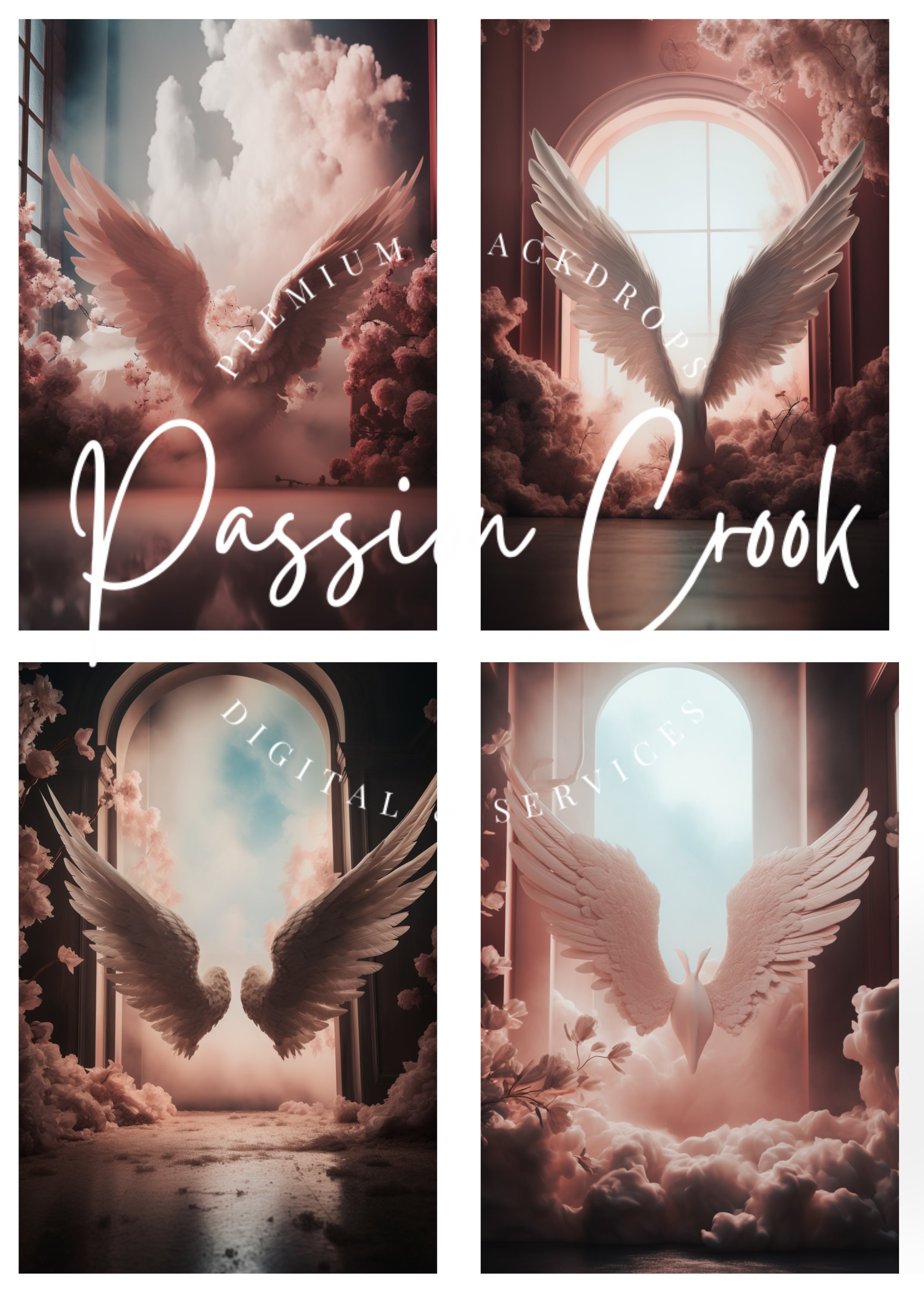 Pink Angel Wing Backdrop Digital Download Photo Flower Background ...