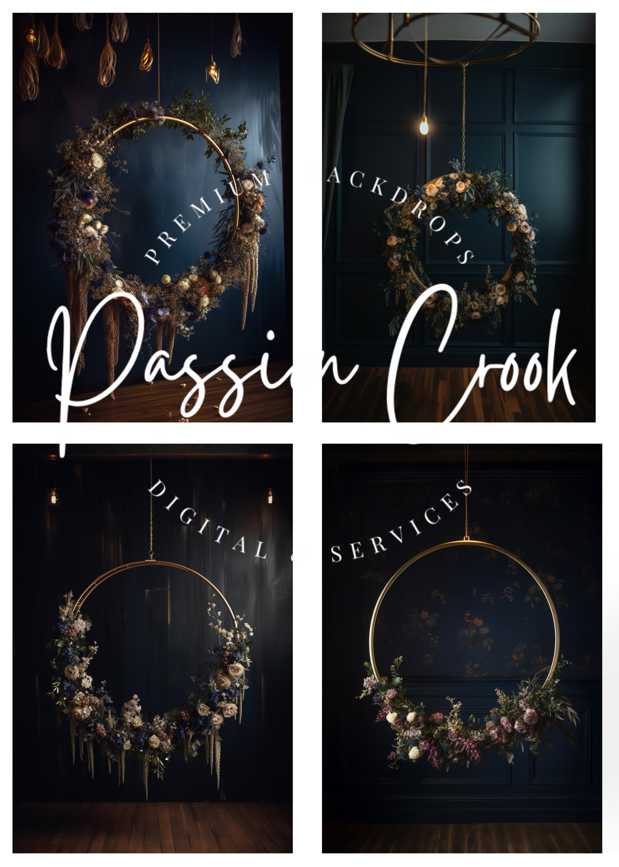 Blue Flower Ring Backdrop Digital Download Photo Elegant Floral ...