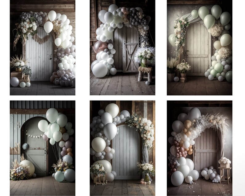 Rustic Balloon Backdrop Digital Download Photo Colorful Background ...