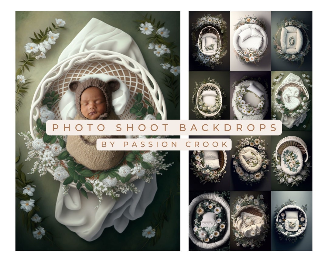 Floral Cradle Backdrop Digital Download Photo White Floral Background ...