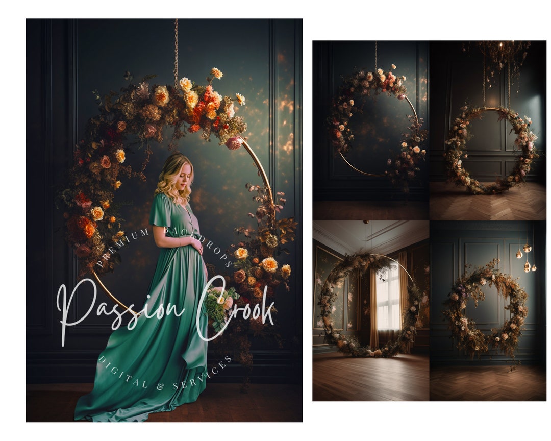 Rustic Gold Flower Ring Backdrop Digital Download Photo Elegant Floral ...