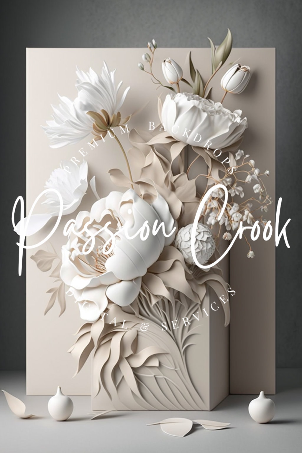 Beige Floral Digital Backdrops Bundle Maternity Backdrop Overlays ...