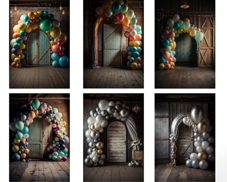 Rustic Balloon Backdrop Digital Download Photo Colorful Background ...