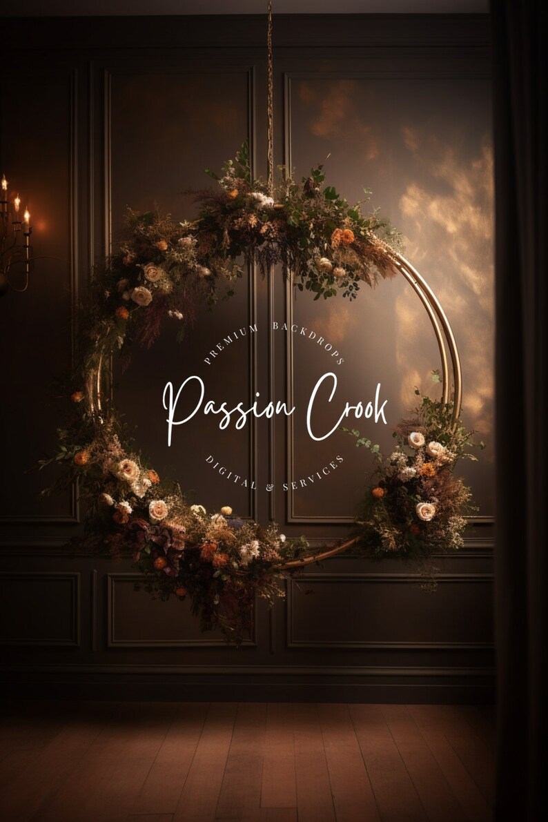Rustic Gold Flower Ring Backdrop Digital Download Photo Elegant Floral ...