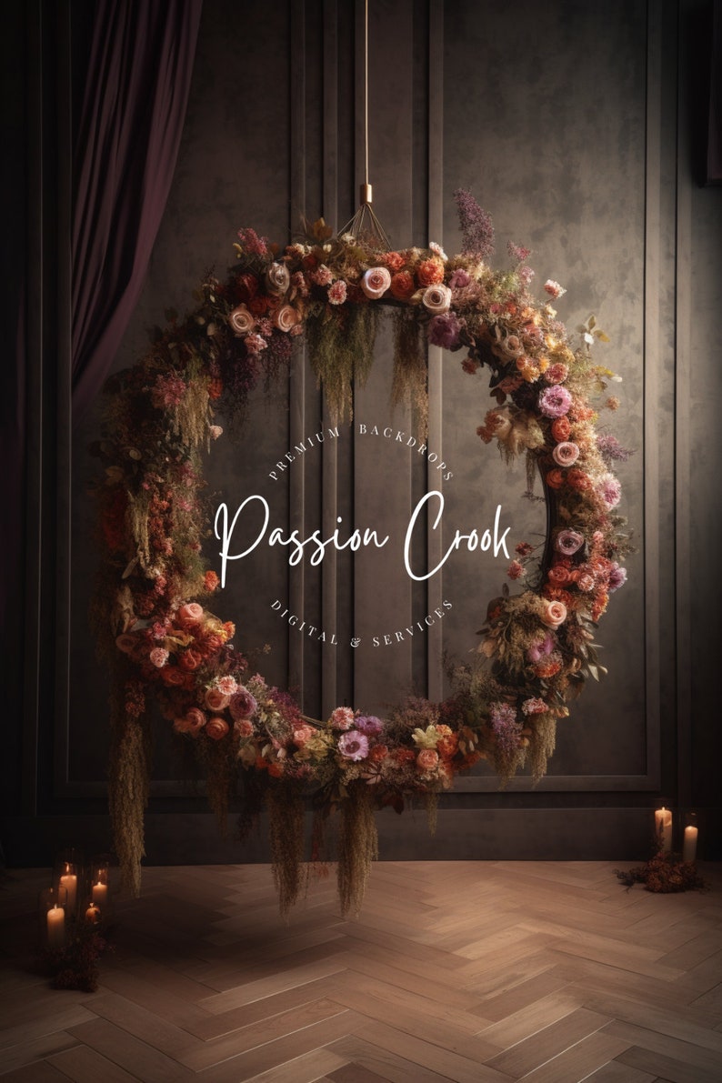 Rustic Gold Flower Ring Backdrop Digital Download Photo Elegant Floral ...