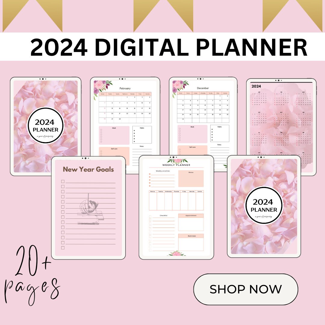 DIGITAL PLANNER 2024 Cute Pink Floral Printable Instant Download - Etsy