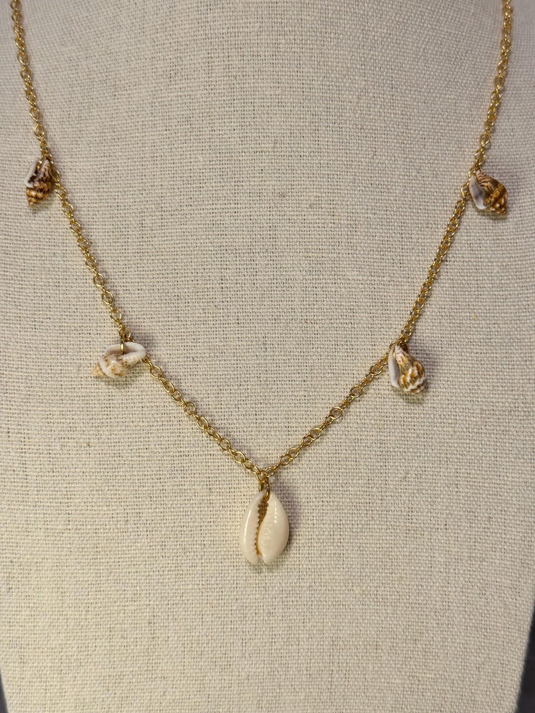 Shelly - Natural Cowrie Seashell With Dove Shells Handmade Charm Necklace on Gold Plated Iron ...