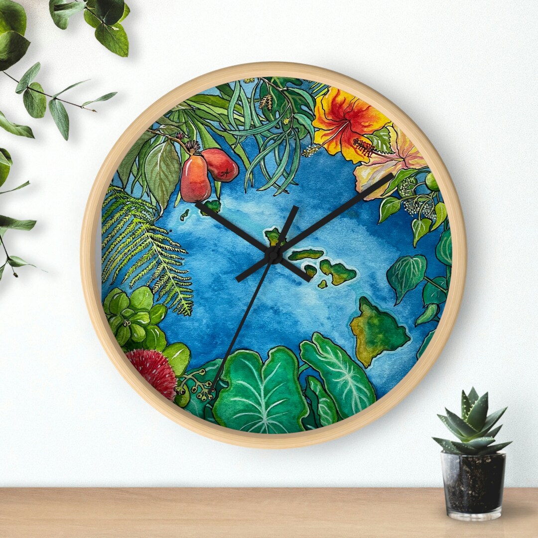 Hawaiian Paradise Watercolor Wall Clock - Bohemian Wall Clock, Hawaiian ...