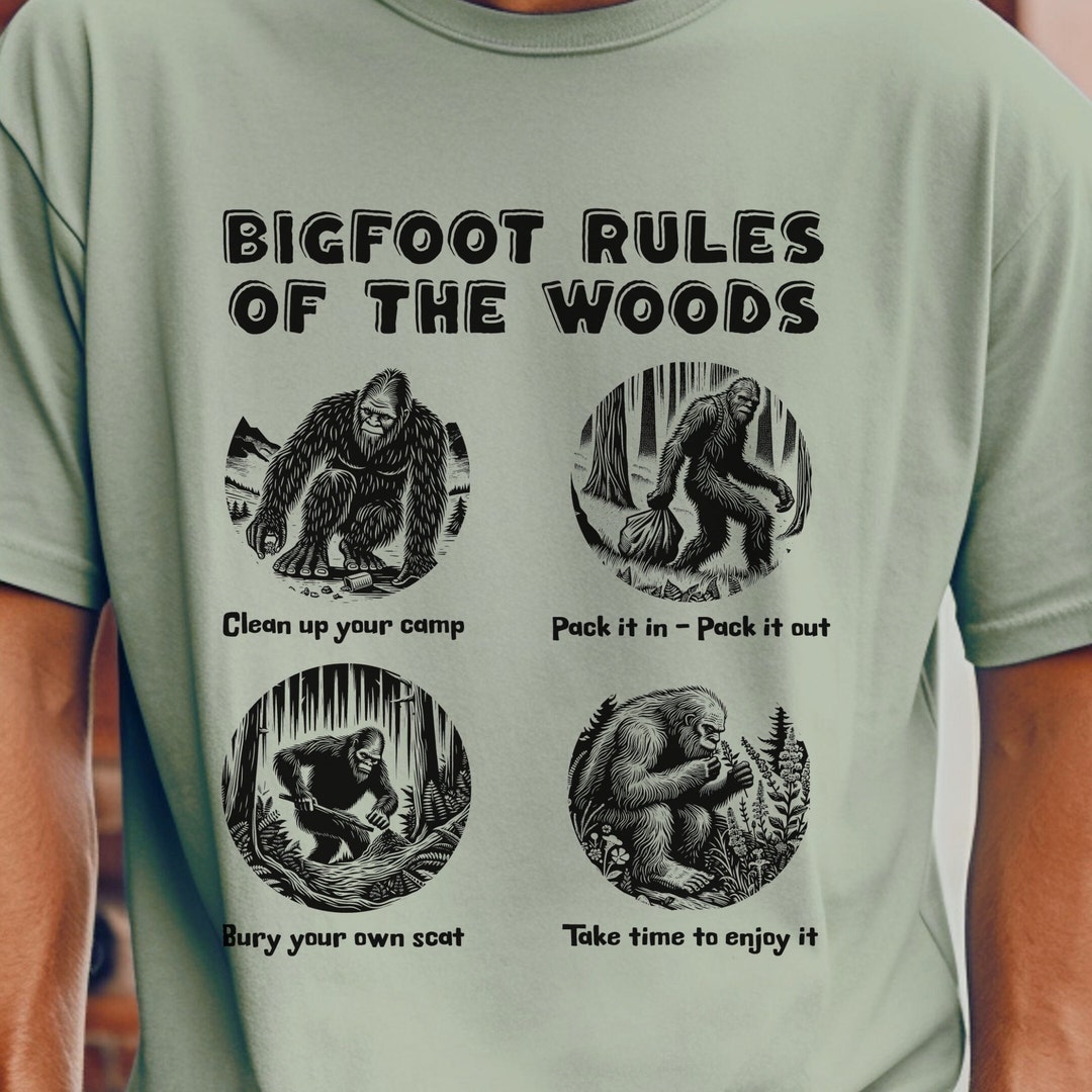 Funny Bigfoot Rules of the Woods Shirt: Camping Sasquatch Tee, Outdoor ...