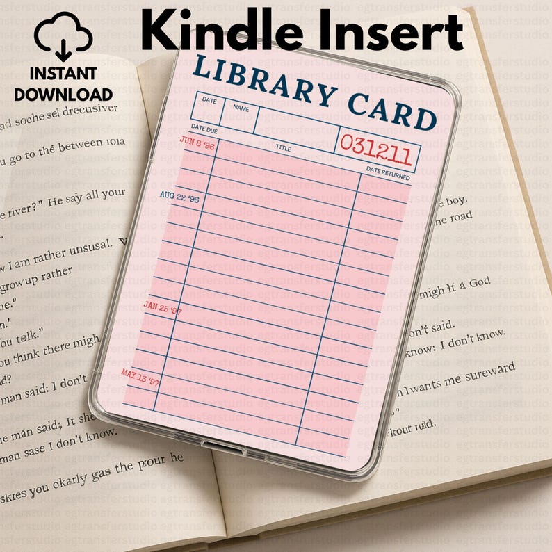 Library Card Kindle Insert | Pink Bookish Paperwhite Design - Etsy