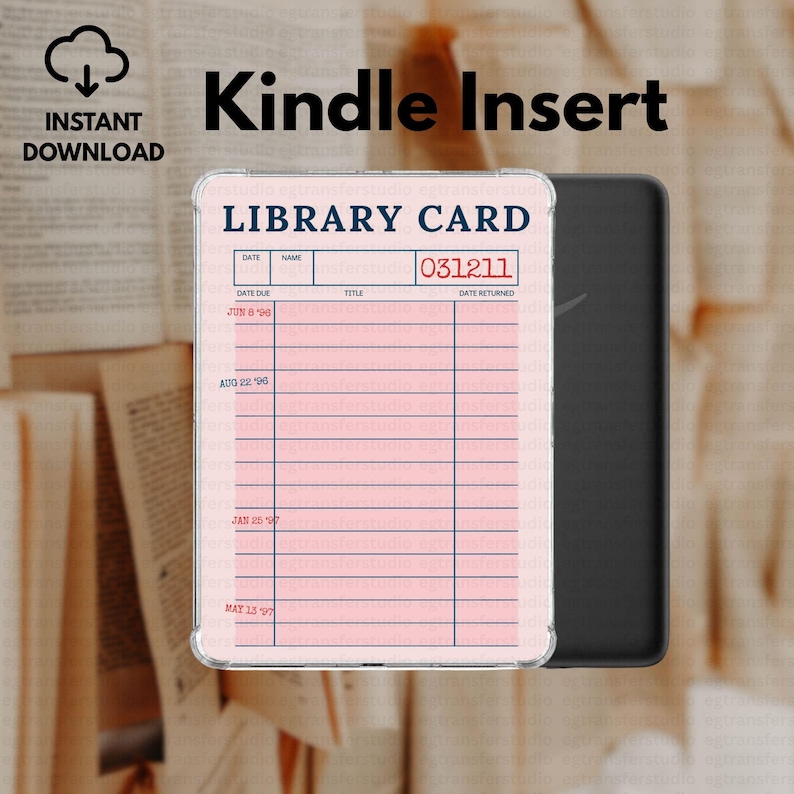 Library Card Kindle Insert | Pink Bookish Paperwhite Design - Etsy