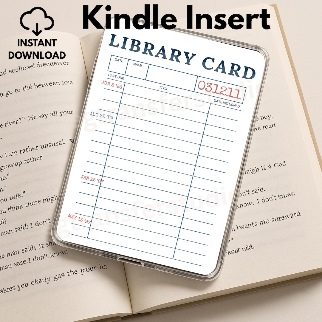 Library Card Paper Kindle Insert, Clear Case Assessory, Bookish ...