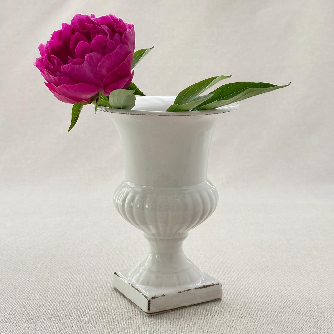 Vintage White Urn Vase, Some Detail on Edges, Great Small Size. Ships ...