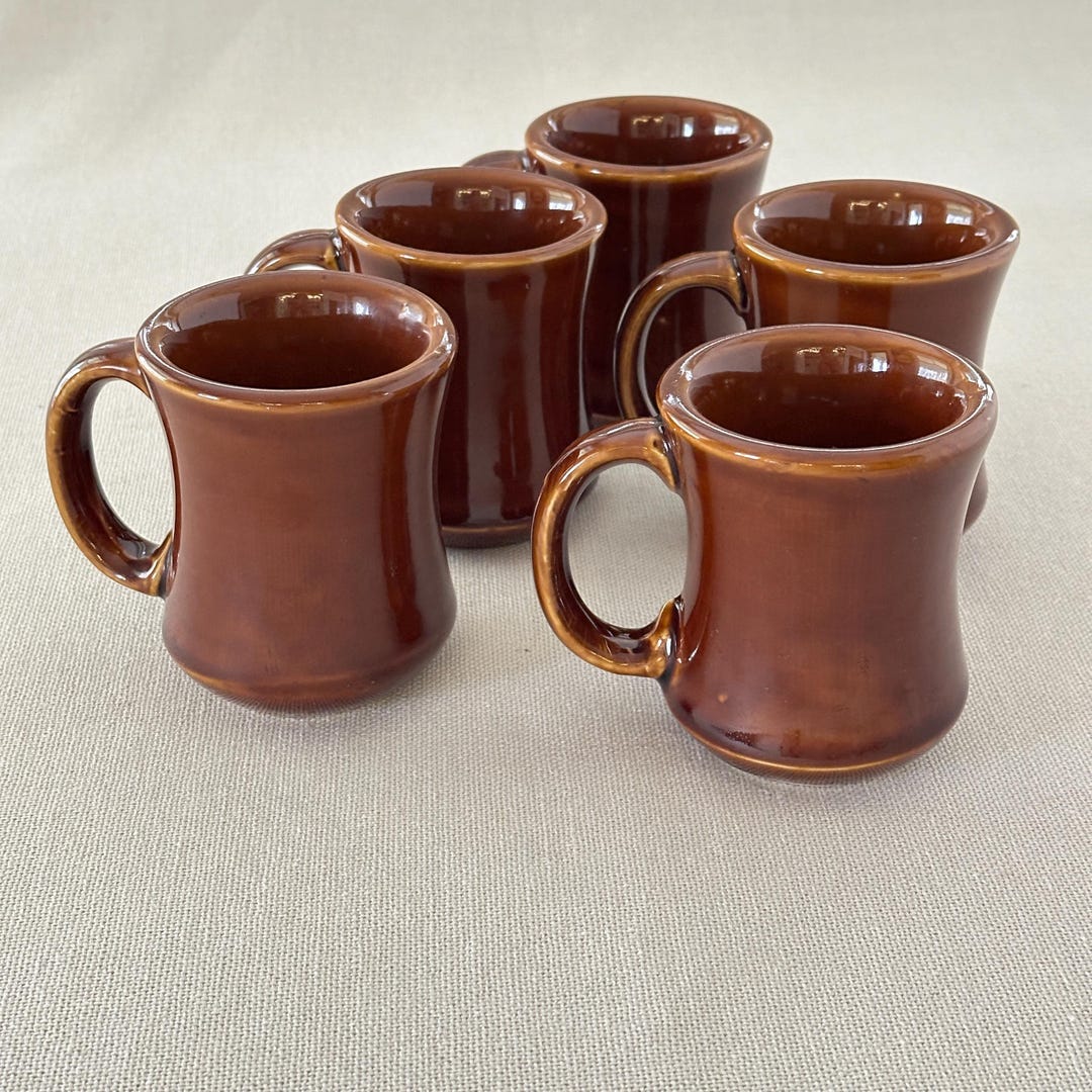 Vintage Brown Stoneware Diner Mugs, World Ultima. Set of 5 Excellent ...
