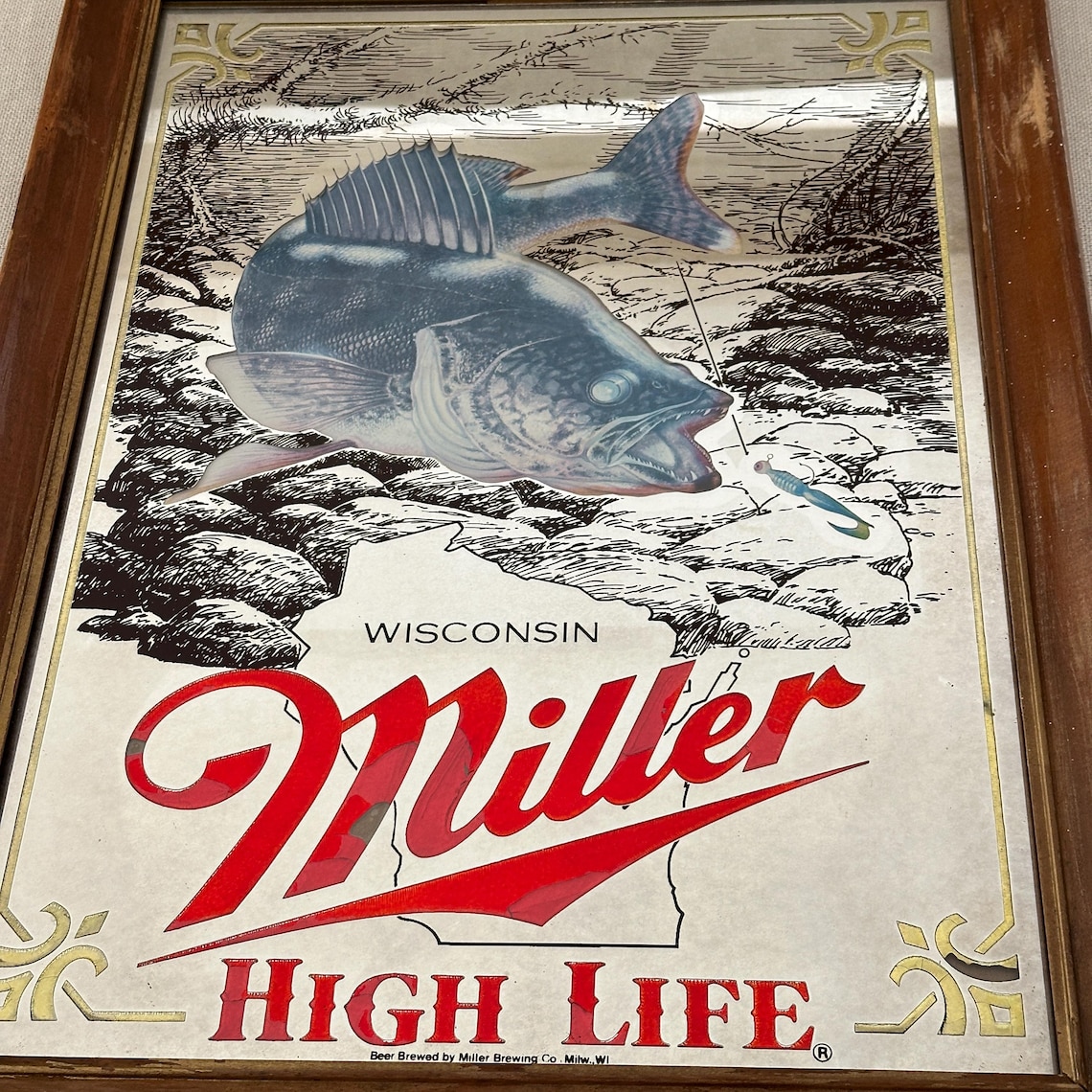 Vintage Miller High Life Sportsman Bar Mirror, Walleye Fish, First ...