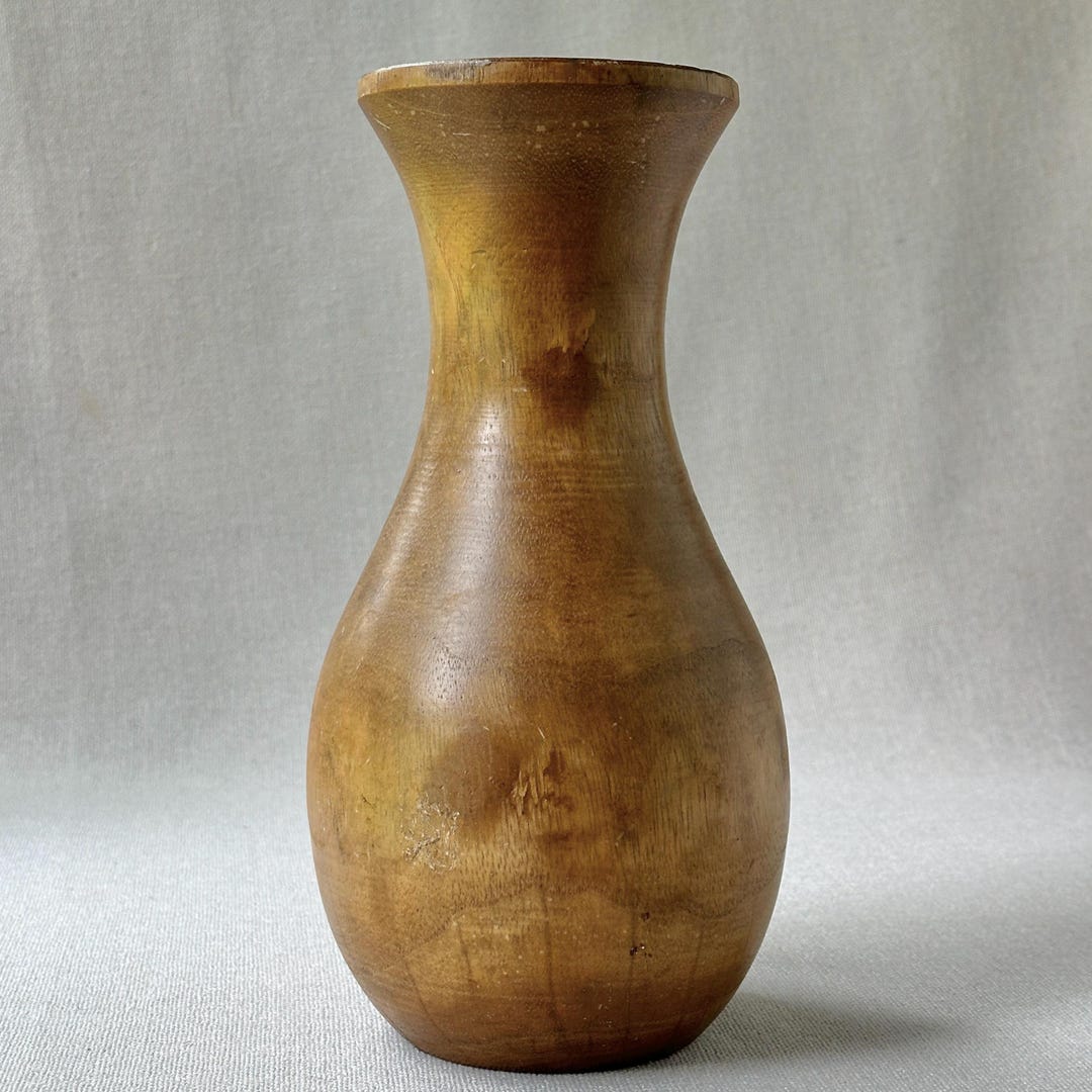 Vintage MCM Turned Wood, Pear Shaped Vase. Great Shelf Decor, Nice Size ...