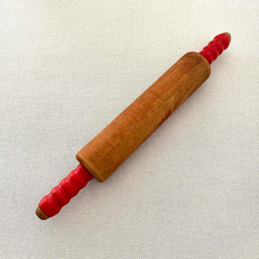 Vintage Red Wavy Handle, Wood Rolling Pin. Handles Move Independently ...