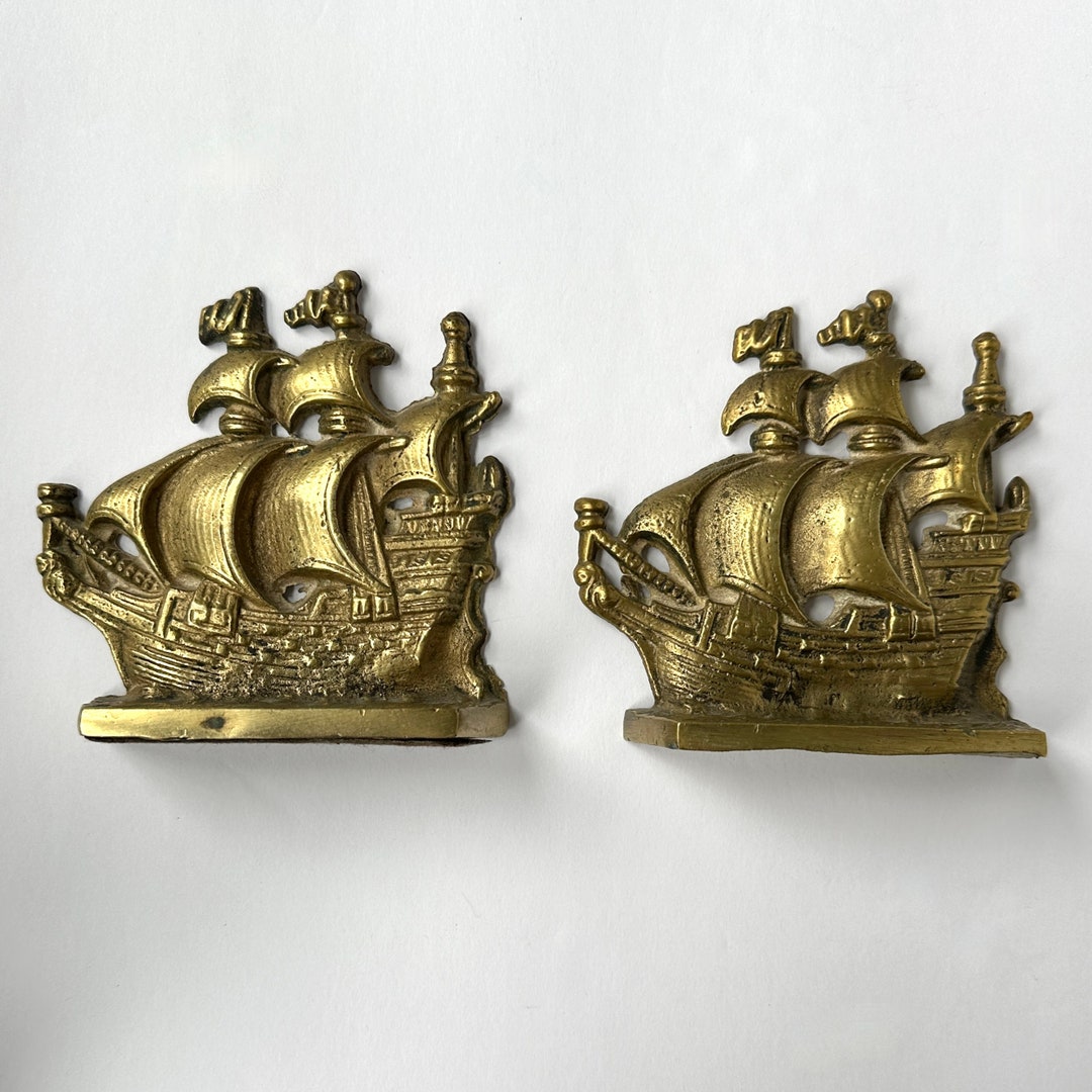 Vintage Cast Metal Bookends, Nautical Clipper Ships. Set of 2 in ...
