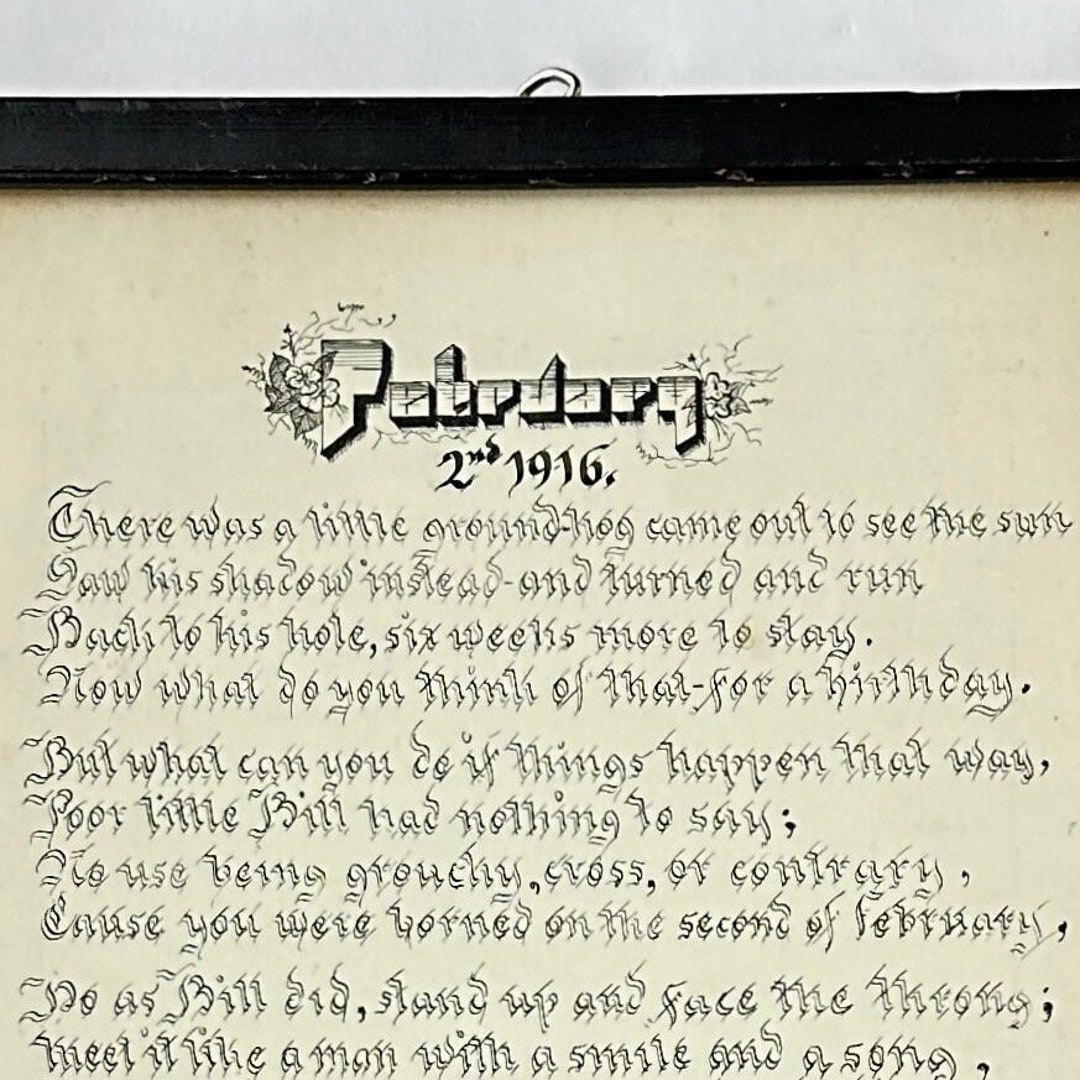 Vintage Framed February Poem: Antique Calligraphy Folk Art - Etsy