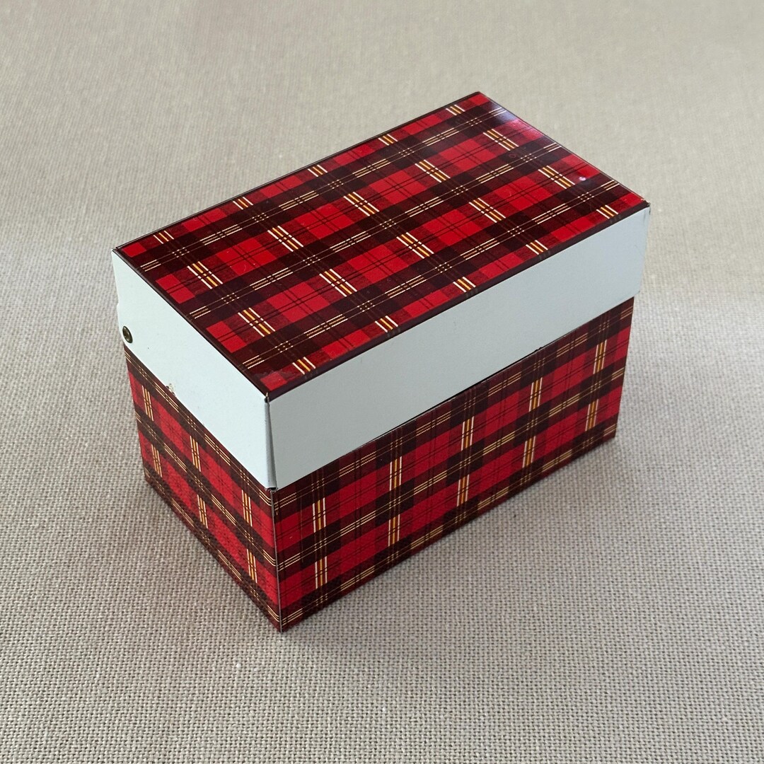 Vintage Red Bryan Tartan Plaid, Metal Recipe Box With Divider Cards ...