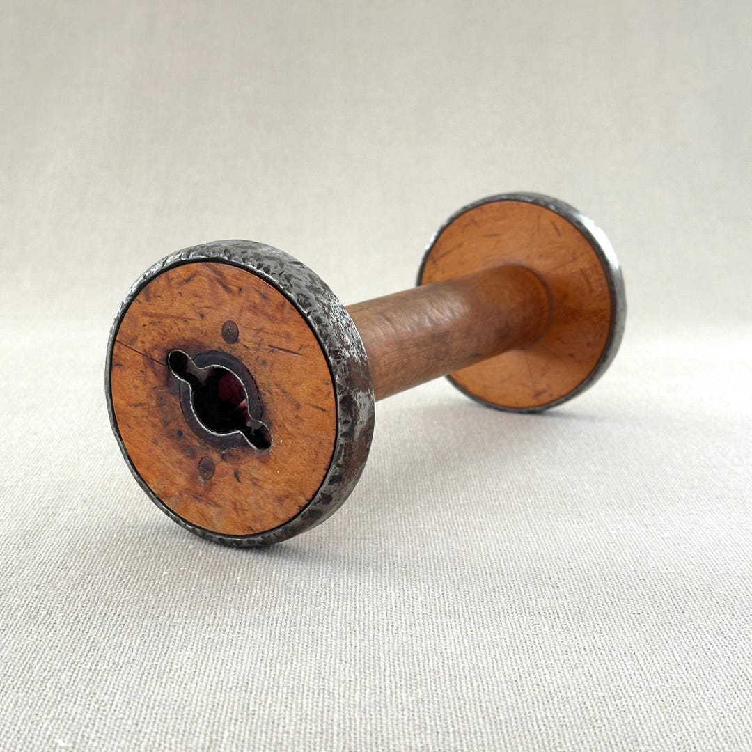 Antique, Large Wood Spool With Metal Ends. Primitive Style, Candle ...