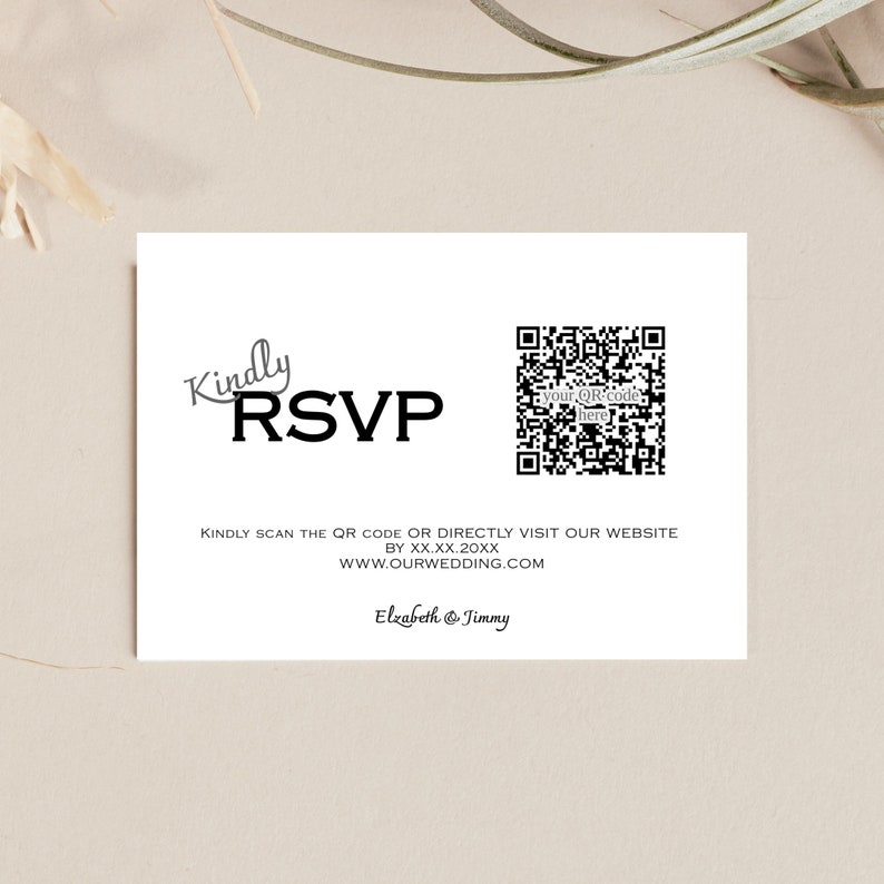 Minimalist Wedding RSVP Card With Qr Code Qr Code Rsvp Insert - Etsy