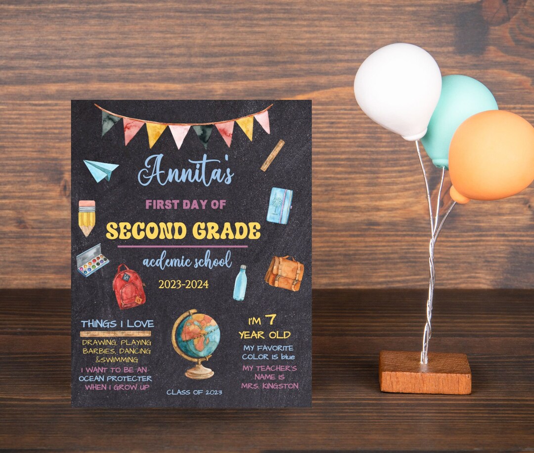 Chalkboard Back to School 2nd Grade Sign| Editable First Day of School ...