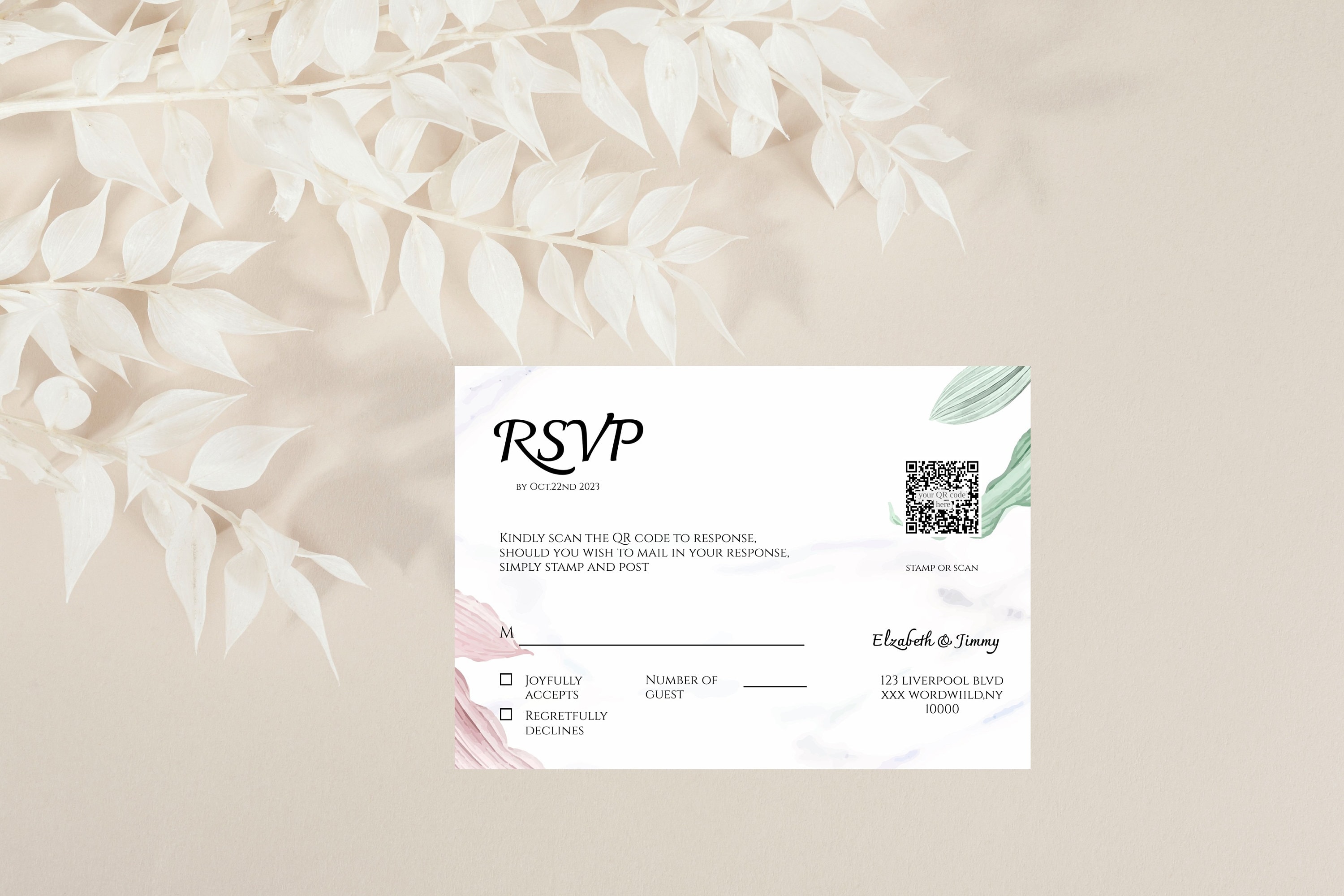 Editable Boho Greenery RSVP Card Qr Code for Minimalist Style Modern ...