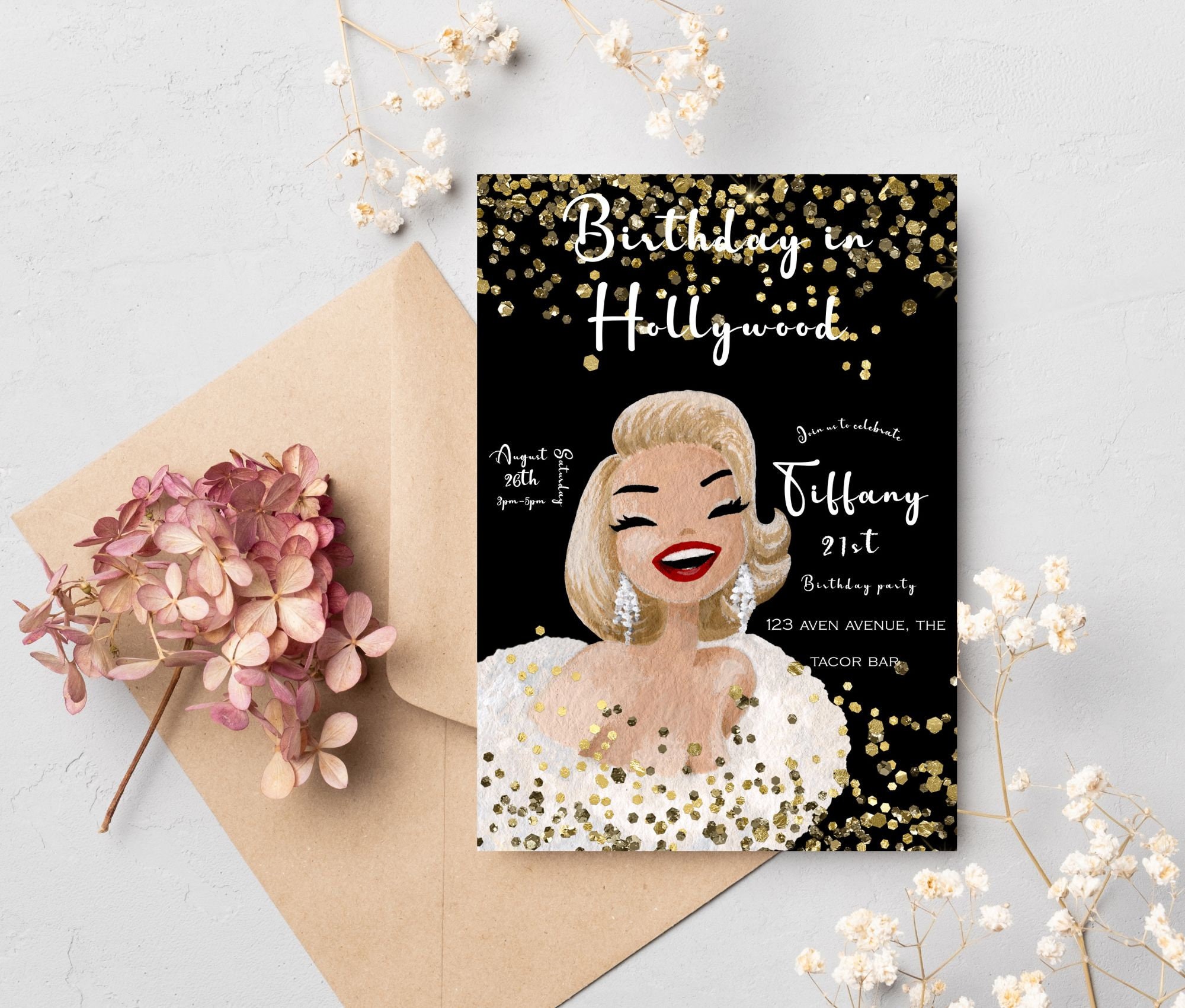 Editable Meet Me in Hollywood Birthday Party Invite,| A Night in ...